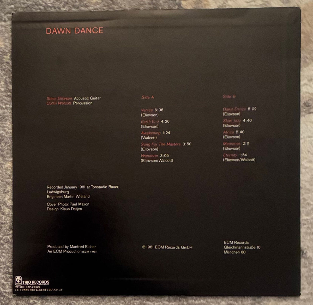 Steve Eliovson, Collin Walcott – Dawn Dance – Galapagos Records
