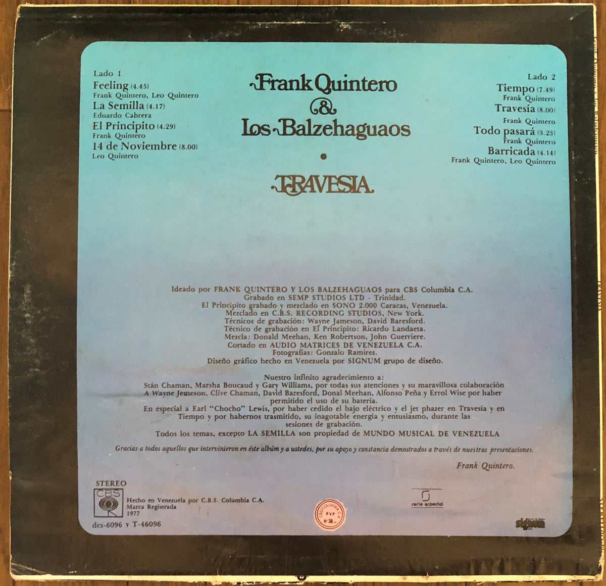 Frank Quintero & Los Balzehaguaos ‎– Travesia – Galapagos Records